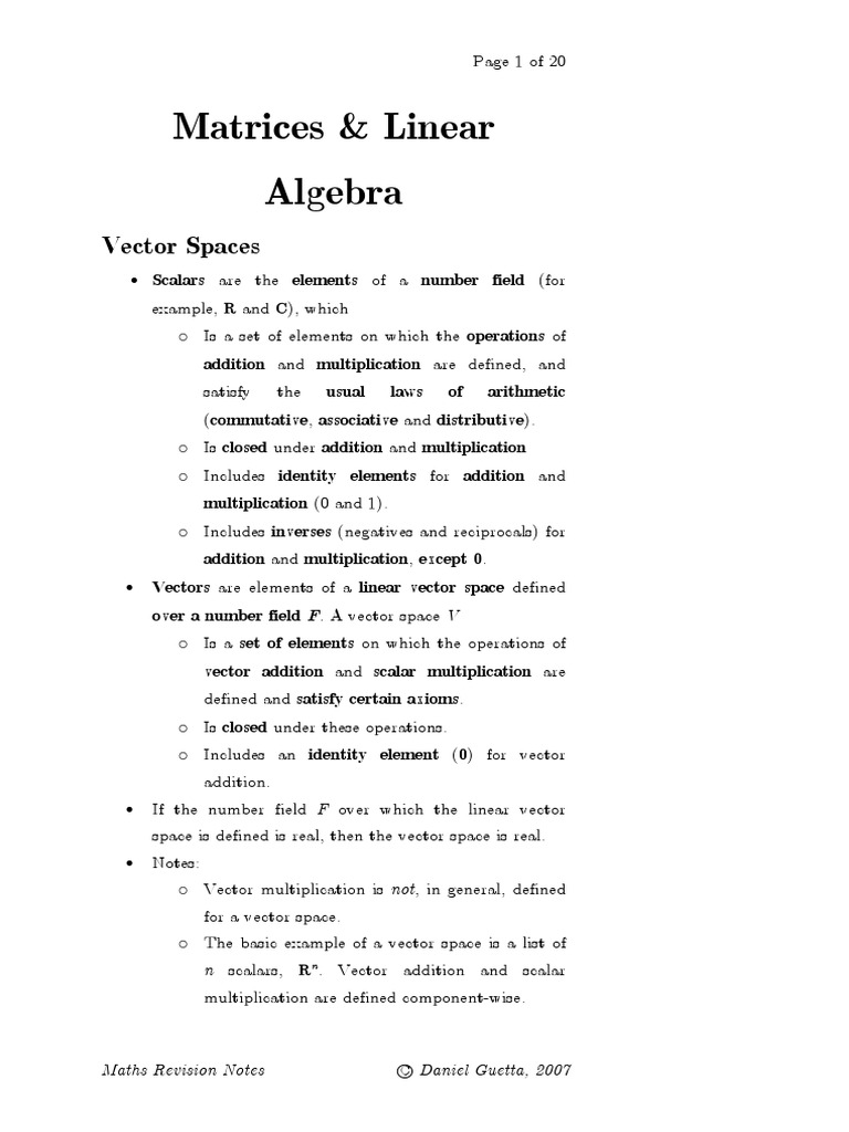 Matrices & Linear Algebra: Vector Spaces | Download Free PDF | Eigenvalues And Eigenvectors ...