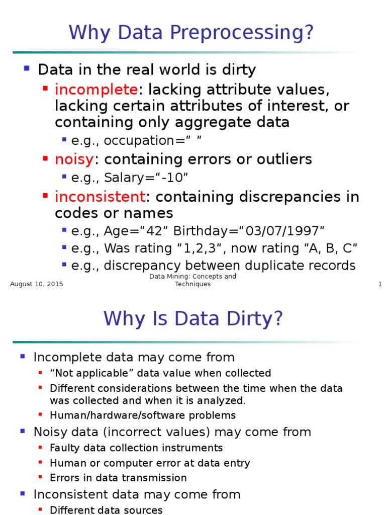 Why Data Preprocessing?: Incomplete | PDF | Data Warehouse | Data