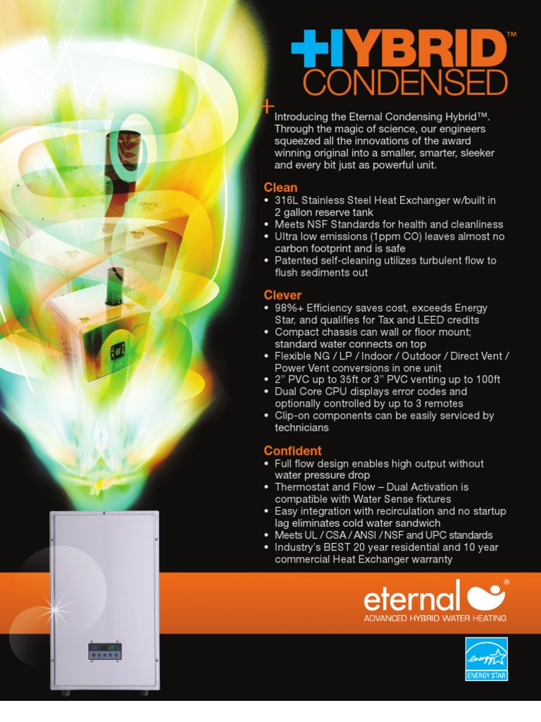 Eternal GU 145-195 On-Demand Hybrid Condensing Gas Fired Water Heaters ...