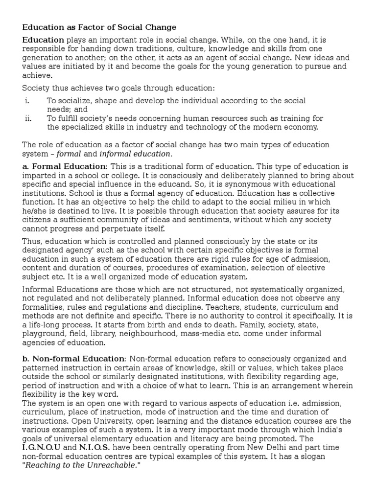 Education As Factor of Social Change | PDF | Society | Goal