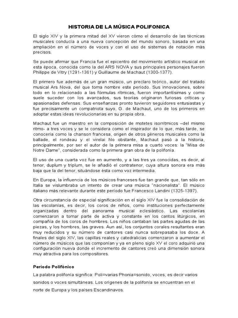Historia de La Música Polifonica Resumen | PDF | Coro | Musicología
