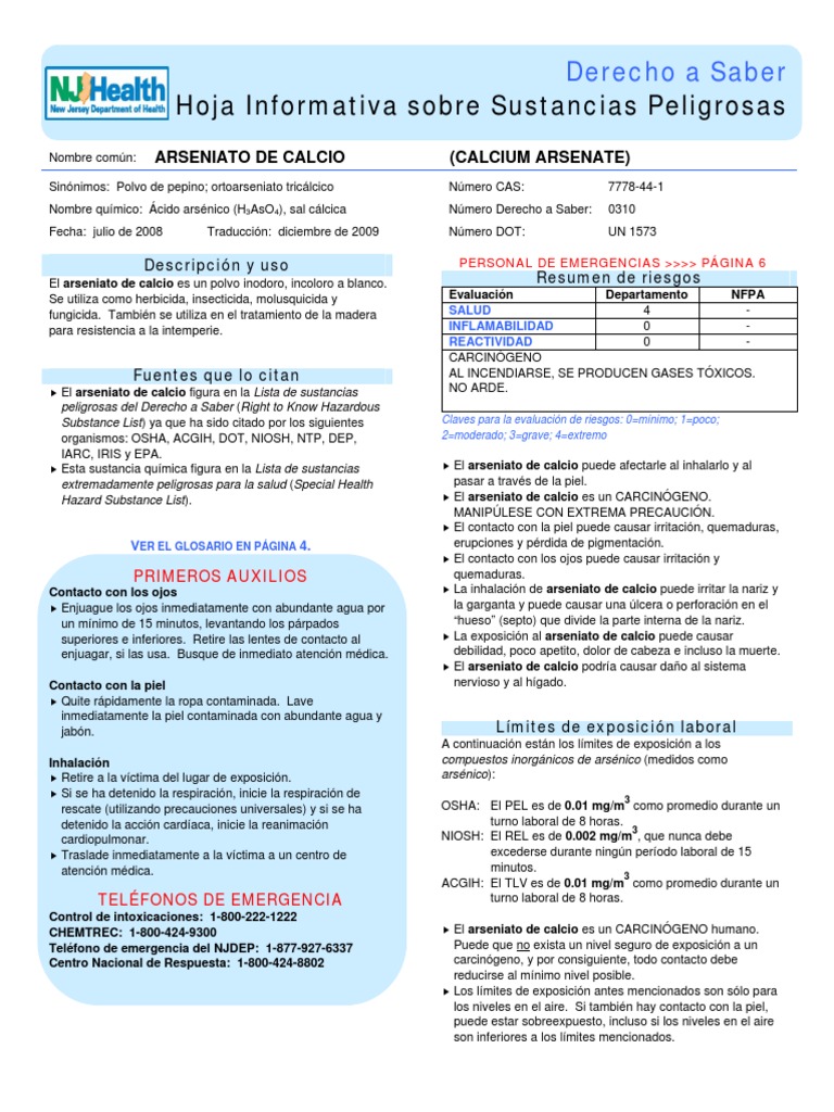 Arsenito de Calcio | Arsénico | Administración de Seguridad y Salud ...