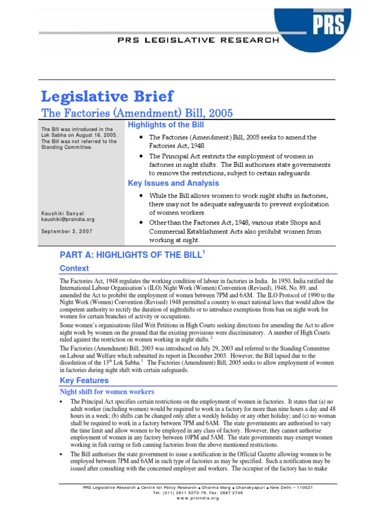 Bill96 2007090596 Legislative Brief Factories Amendment Bill | PDF ...