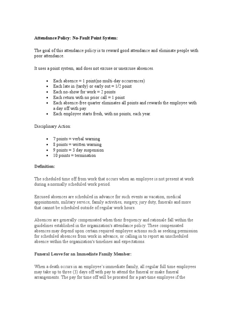 Attendance Policy: No-Fault Point System:: Definition | Download Free ...