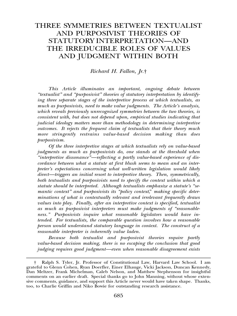 Three Symmetries Between Textualist and Purposivist Theories of ...