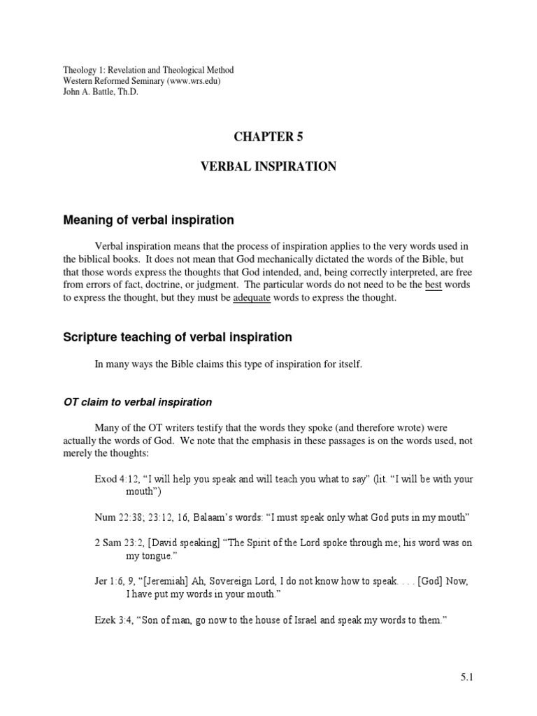 Chapter 5 Verbal Inspiration | PDF | Biblical Inerrancy | Revelation