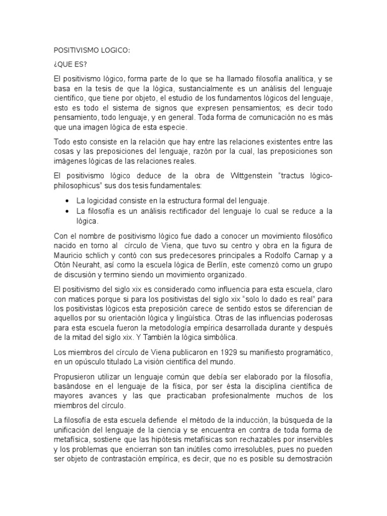 Positivismo Logico. Resumen | Empirismo | Positivismo