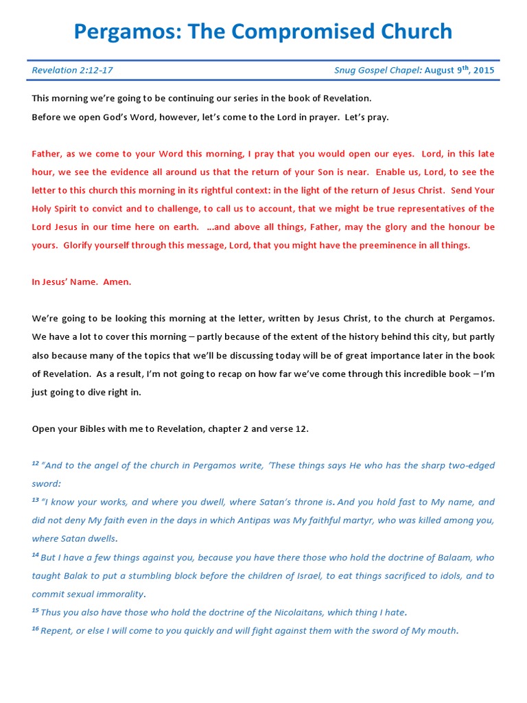 2.3 The Church at Pergamos - The Compromised Church | PDF | Cyrus The ...