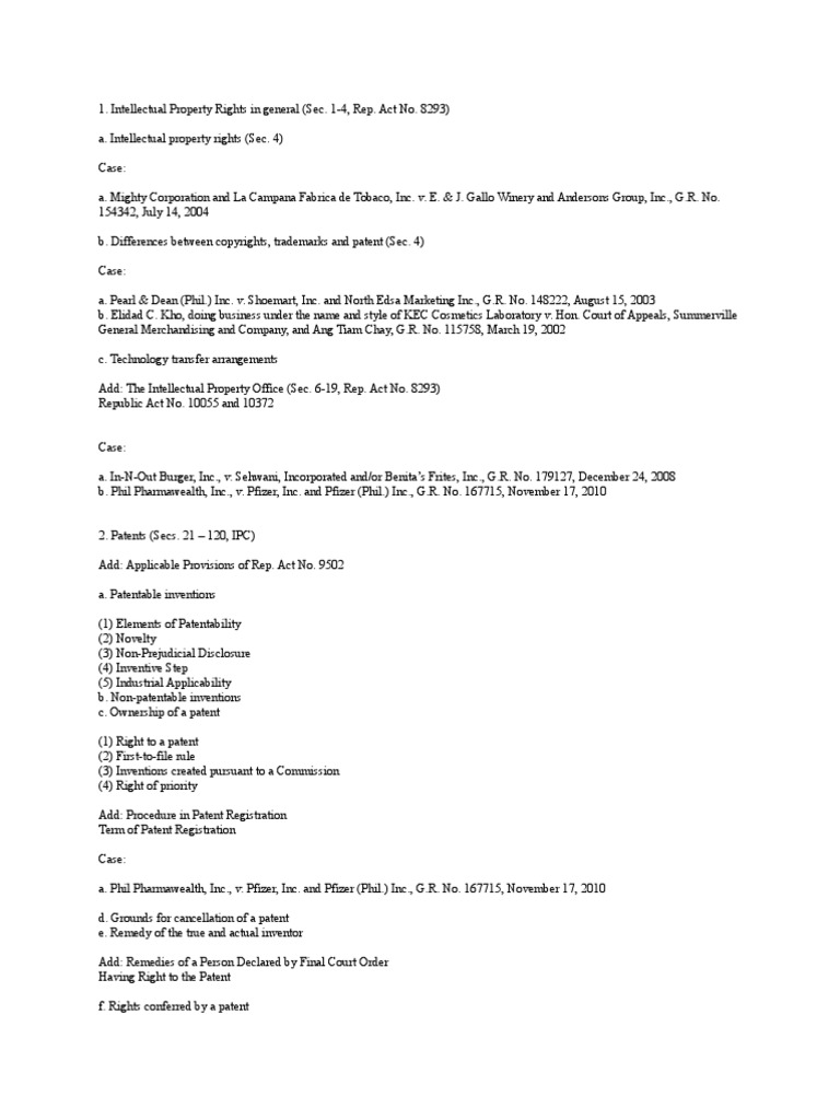 INP Syllabus Under Atty. Salao | PDF | Trademark | Patent