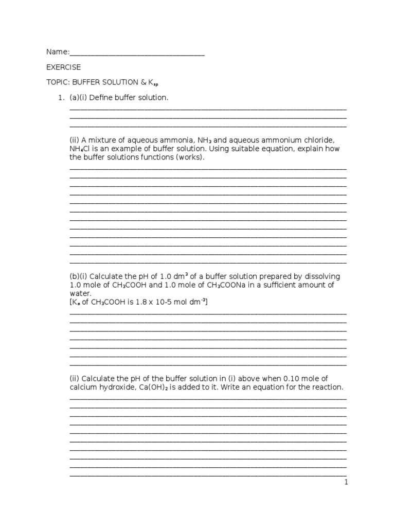 Exercise Buffer Solution and KSP | PDF