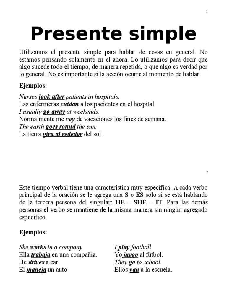Presente Simple ESPAÑOL | PDF