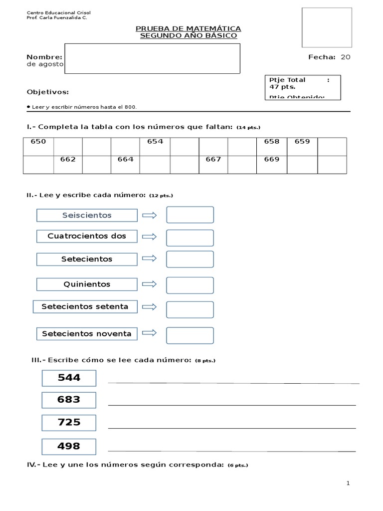 Actividades de Números para 2° Básico | PDF