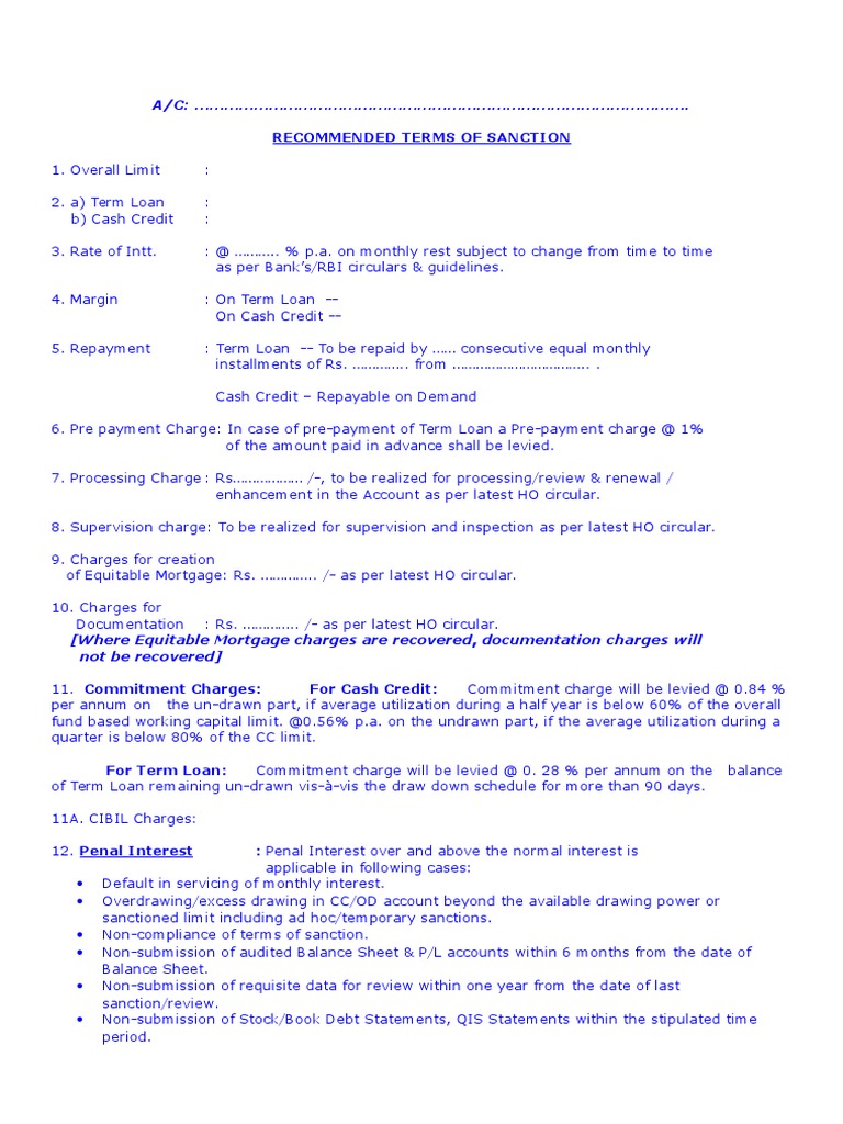 A Standard Sanction Letter | PDF | Loans | Banks