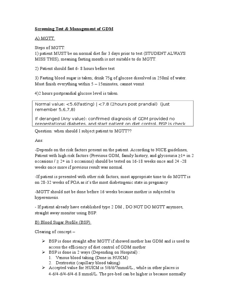 GDM Screening Test and Management | PDF | Diabetes Mellitus | Insulin
