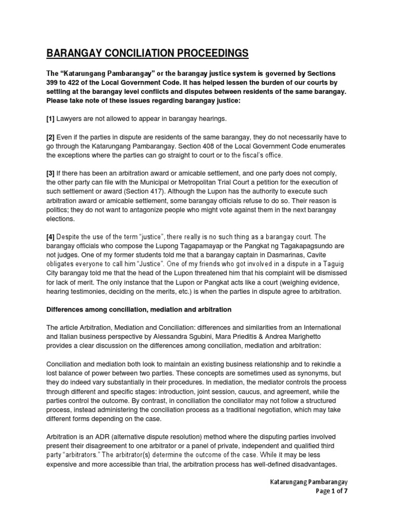 Barangay Conciliation Proceedings | Mediation | Alternative Dispute ...