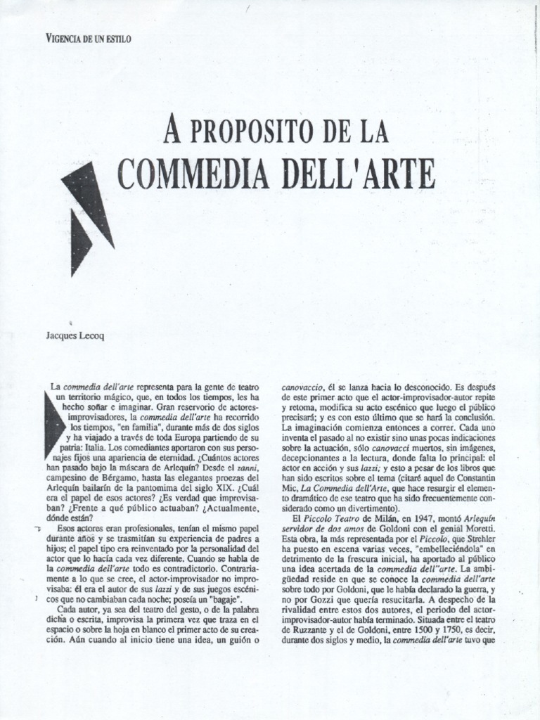 A Propósito de La Commedia Dell Arte | PDF | Artes (general)