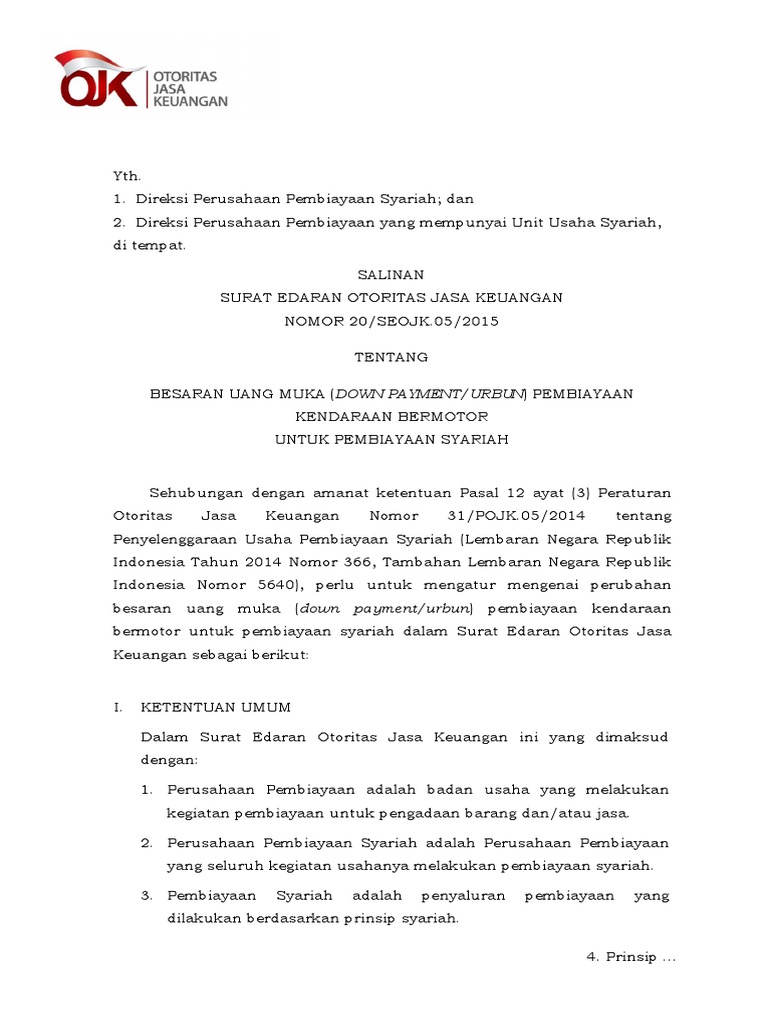 Surat Edaran Otoritas Jasa Keuangan Nomor 20 Seojk 05 2015 | PDF