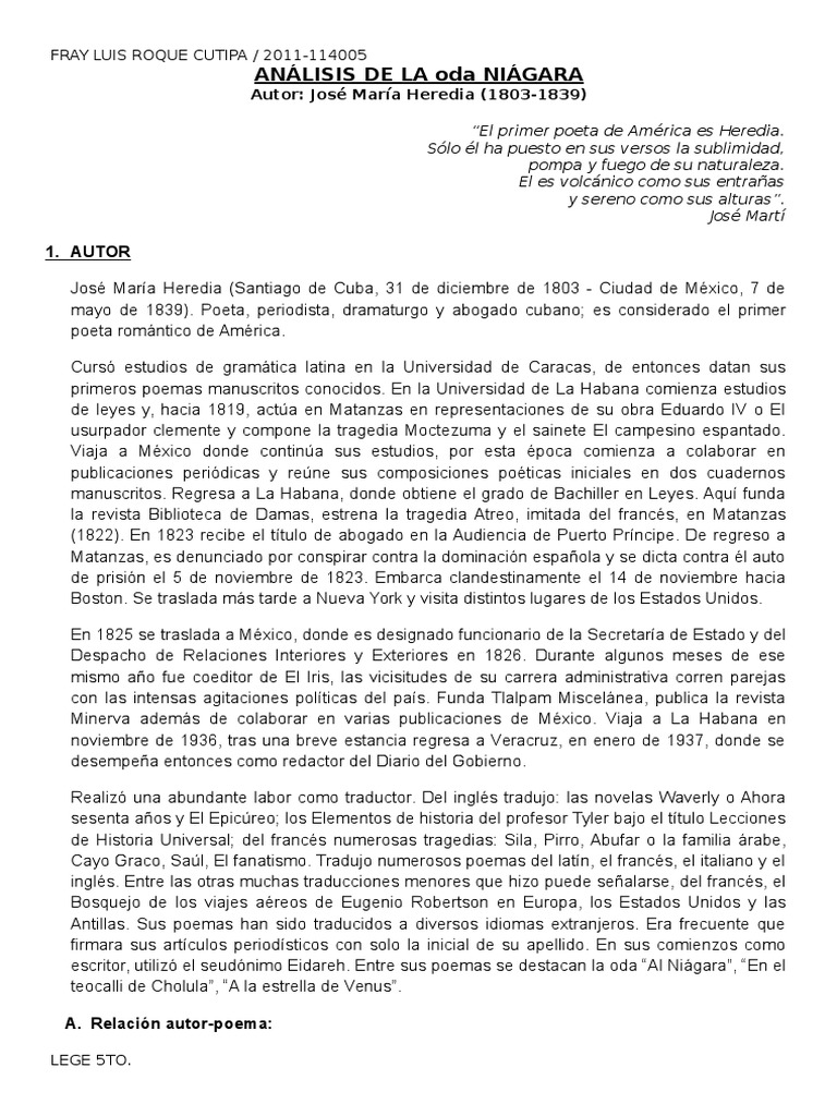 Análisis de la Oda al Niágara de Heredia | PDF | Science | Ciencia ...