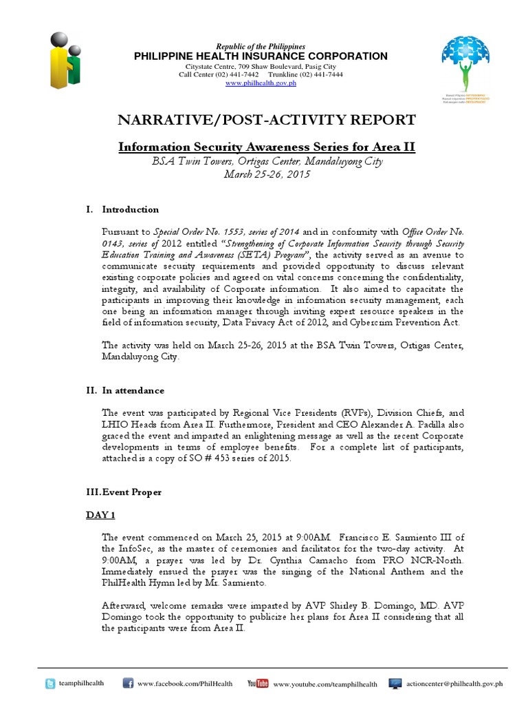 Post Activity Report_Area 2 | Information Security | Privacy