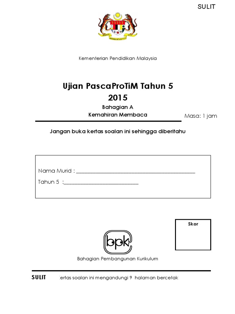 Instrumen Membaca Ujian PascaProTiM Tahun 5 | PDF