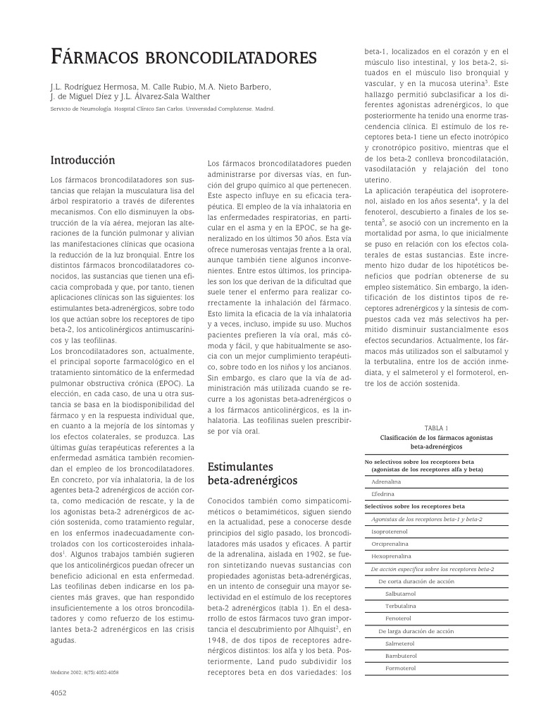 Farmacos Broncodilatadores | PDF | Medicamentos con receta ...
