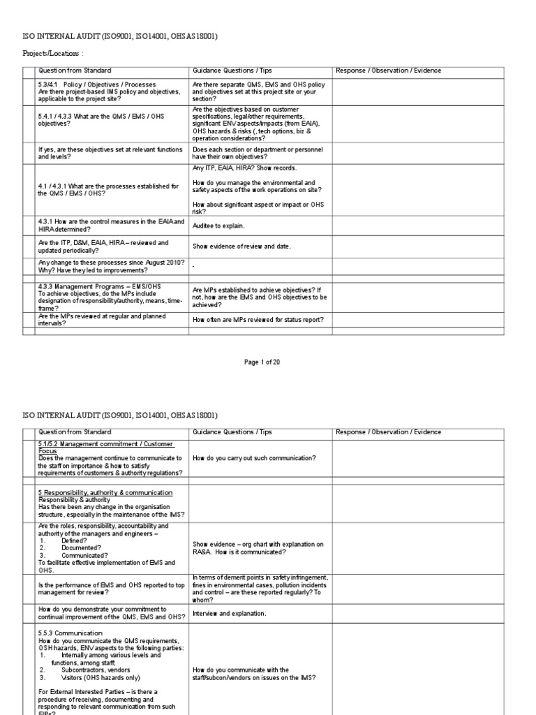 IMS IA Questionnaire G | PDF | Iso 9000 | Verification And Validation