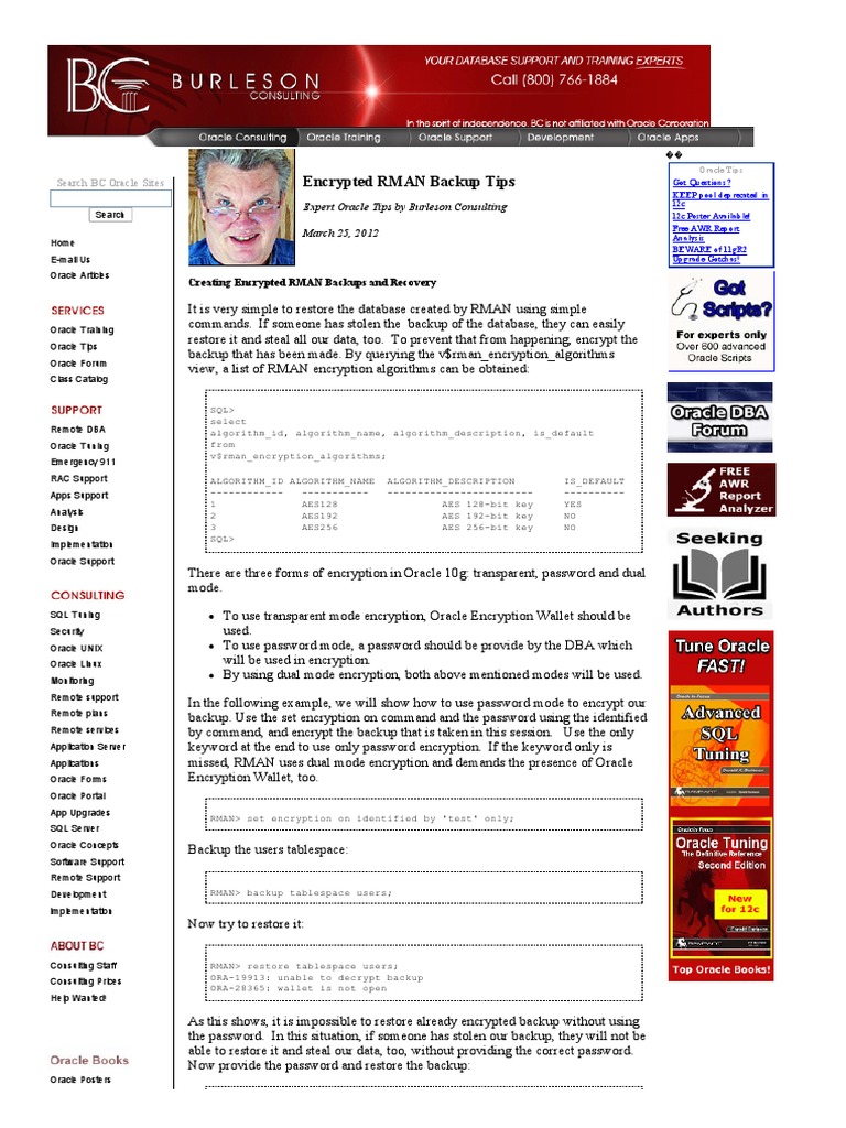 Encrypted RMAN Backup Tips | PDF | Oracle Database | Password