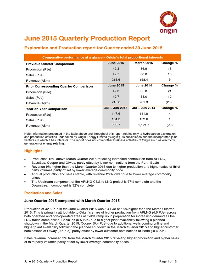 June 2015 Production Report Summary | PDF | Natural Gas | Liquefied ...