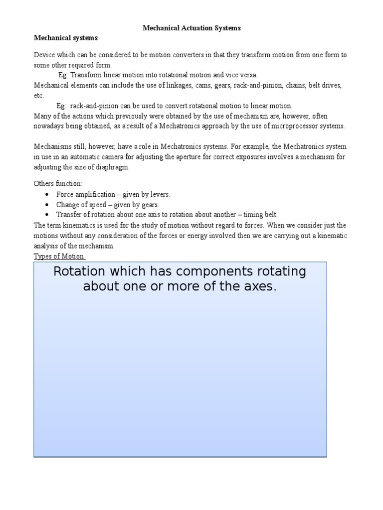 Mechanical Actuation Systems Overview | PDF | Belt (Mechanical ...