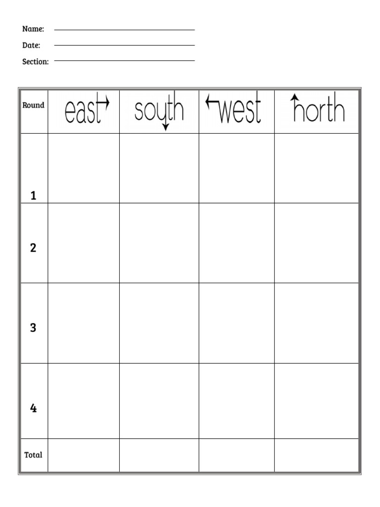 Mahjong Score Sheet | PDF
