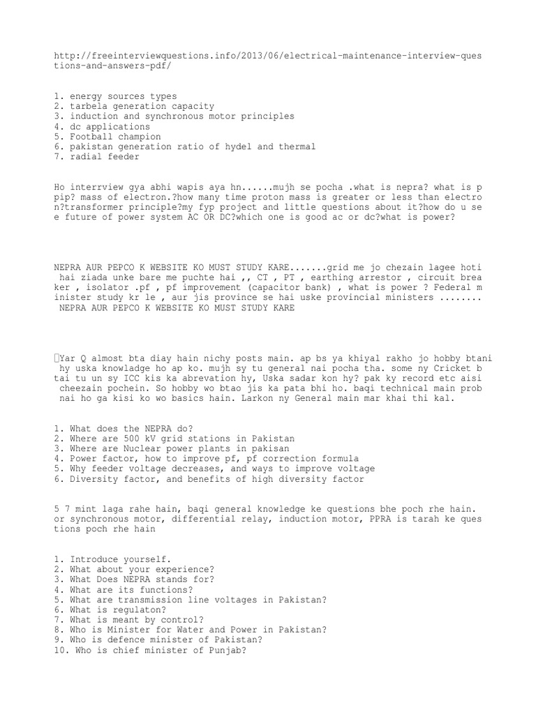 Pesco Interview | PDF | Force | Electrical Engineering