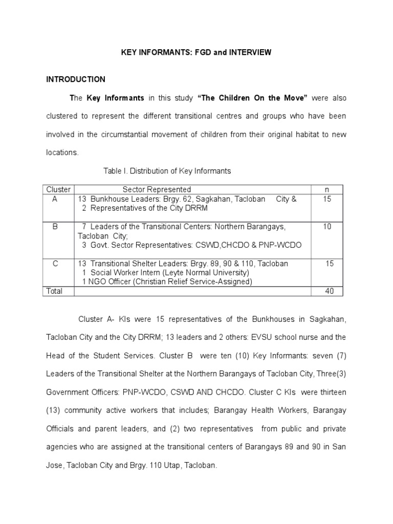 Key Informants: FGD and Interview | PDF | Emergency Management | Wellness