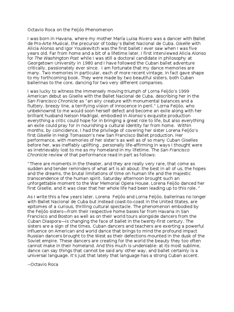 Octavio Roca On The Feijóo Phenomenon | PDF | Ballet Companies ...