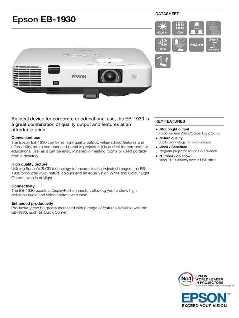 Epson EB 1930 Datasheet | PDF | Usb | Equipment