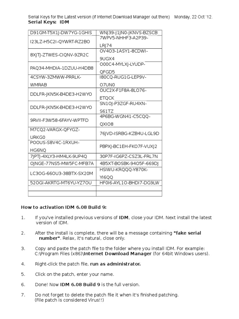 Idm - Serial Keys & Instruction | Download Free PDF | Computer File ...