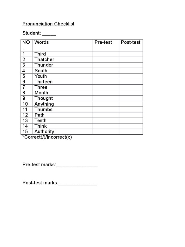 Pronunciation Checklist | PDF