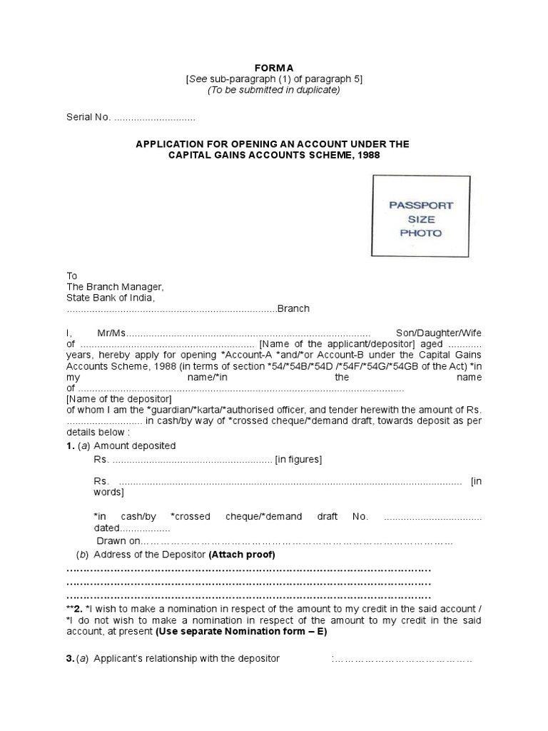 Application for Opening a Capital Gains Account under Section 54/54B ...