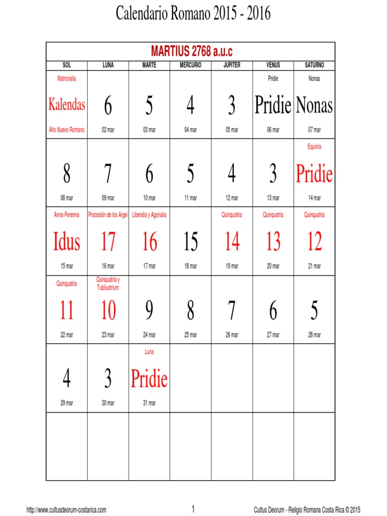 Calendario Romano 2015 - 2016 | PDF | Calendario | Religión romana antigua