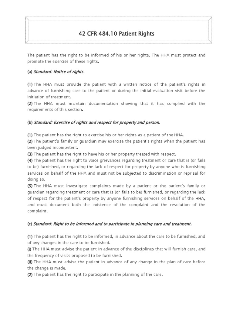 Patient Rights in Home Health Care: Requirements for Informing Patients ...