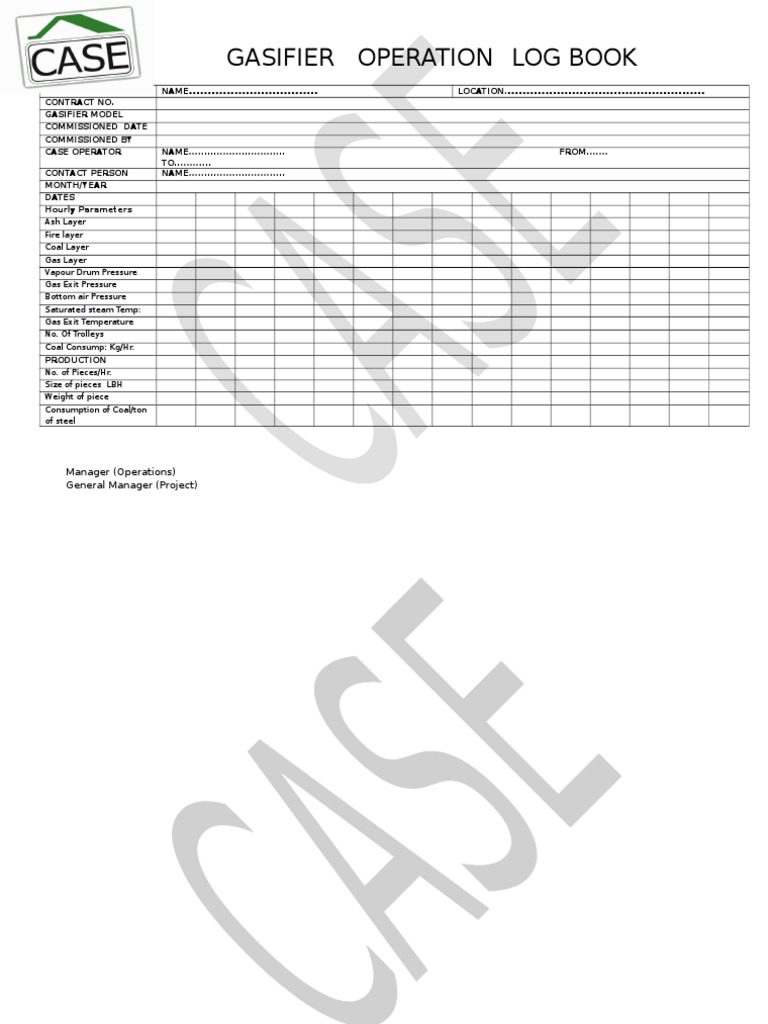 Gasifier Operation Log Book | PDF | Home & Garden | Computers