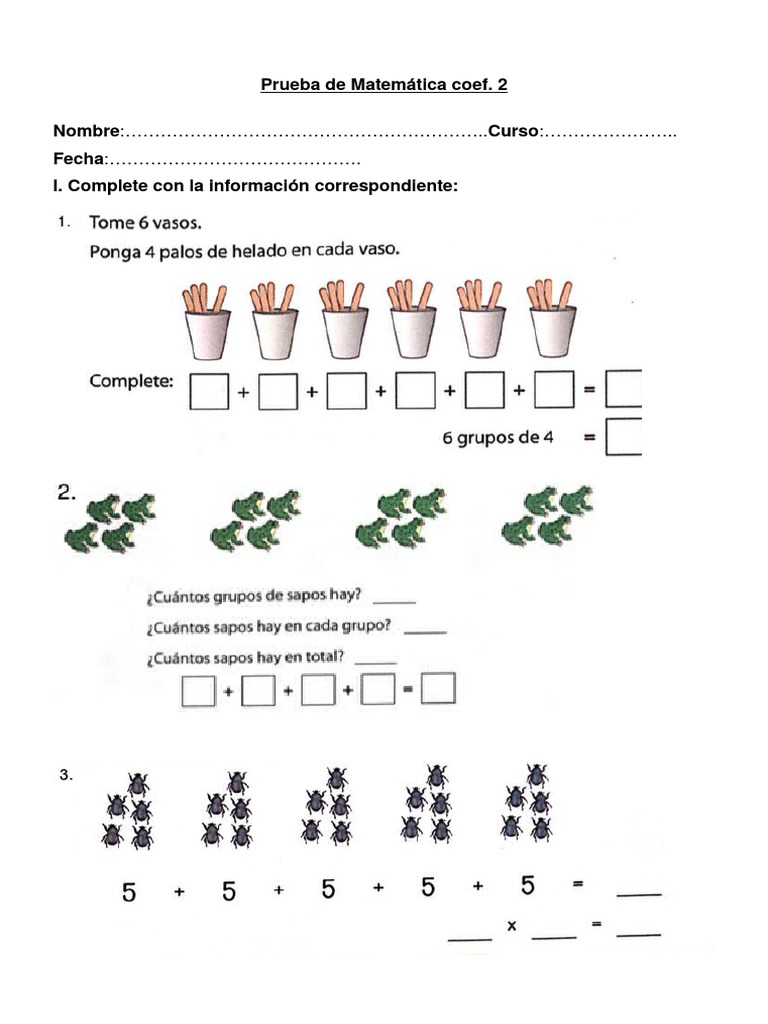 Prueba de Matemática explorando la multiplicacion