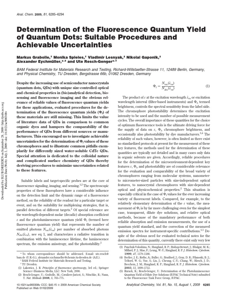 Determination of The Fluorescence Quantum Yield | PDF | Absorption ...