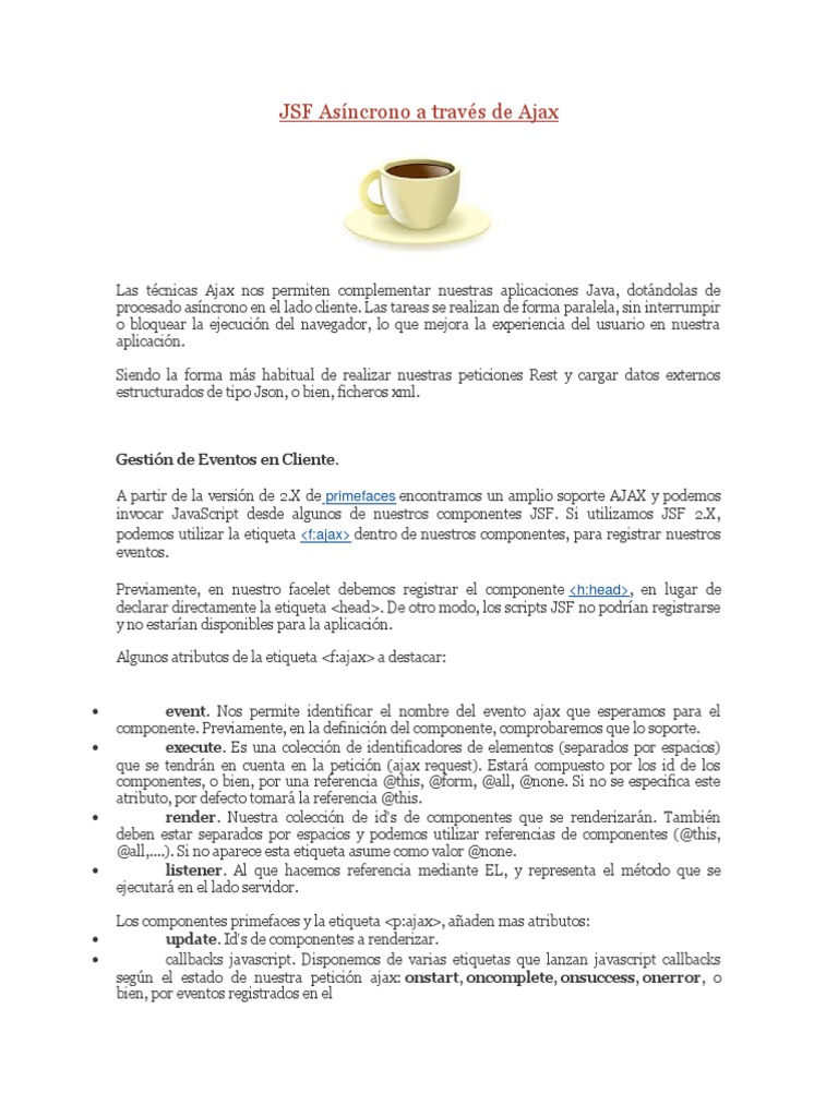 Jsf Asíncrono A Través De Ajax Pdf Ajax Programación Script Java 
