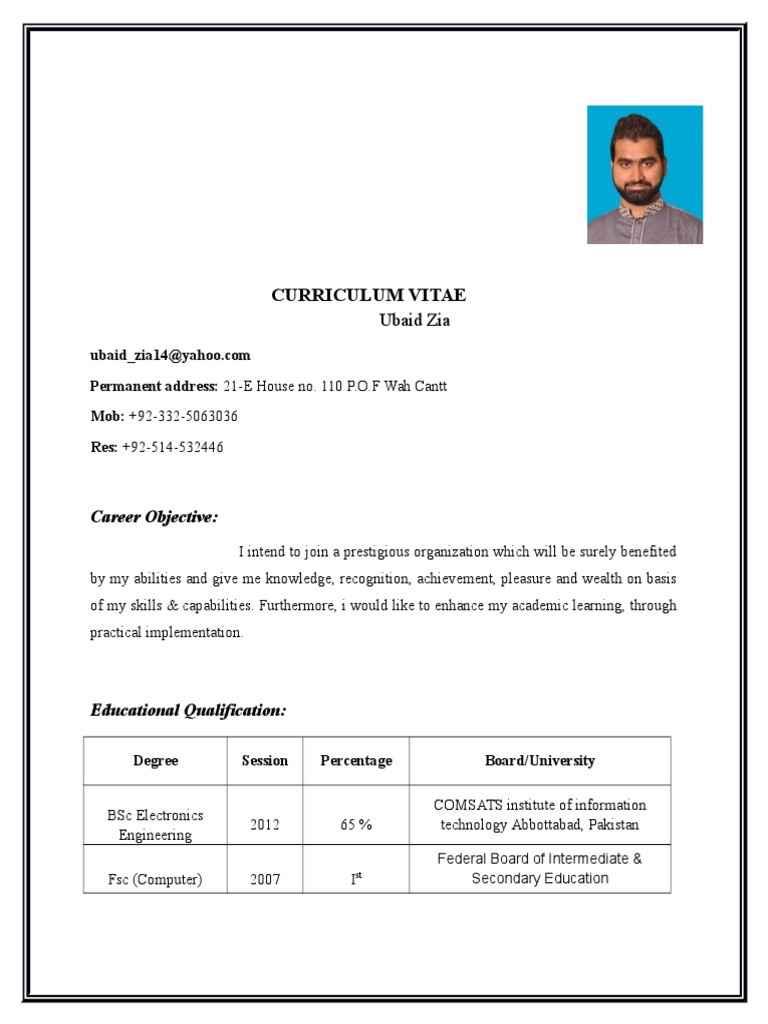 Curriculum Vitae: Ubaid Zia | PDF | Computing | Science