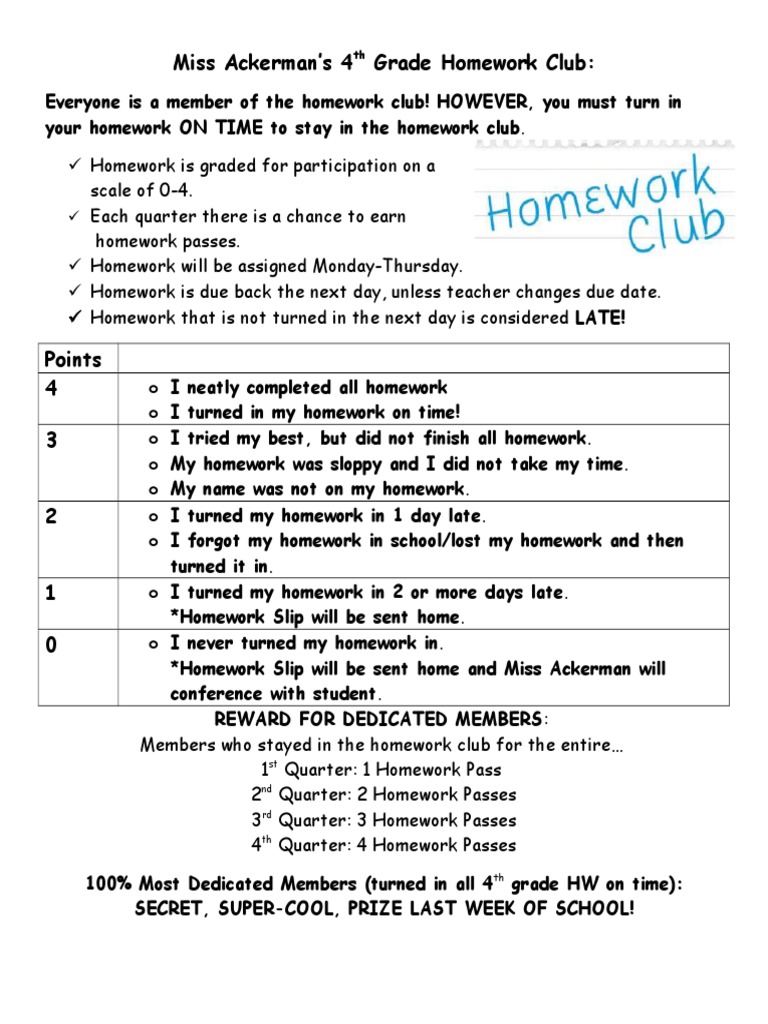 4th Grade Homework Club Rules | PDF