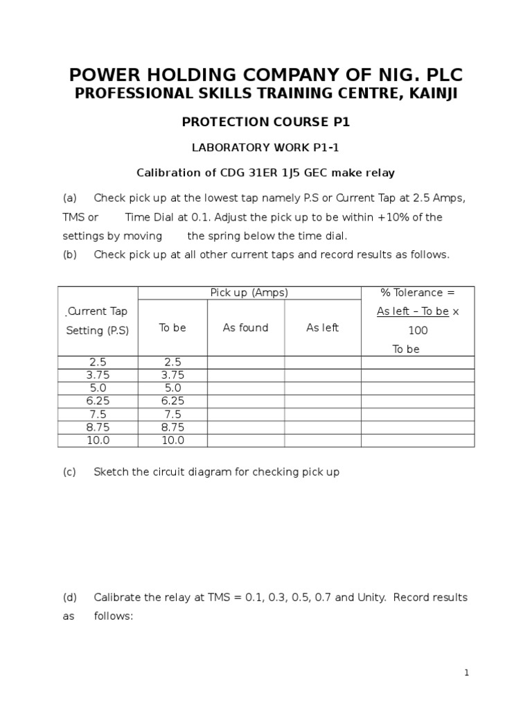 Calibration of Protection Relays and Commissioning Tests of Current ...