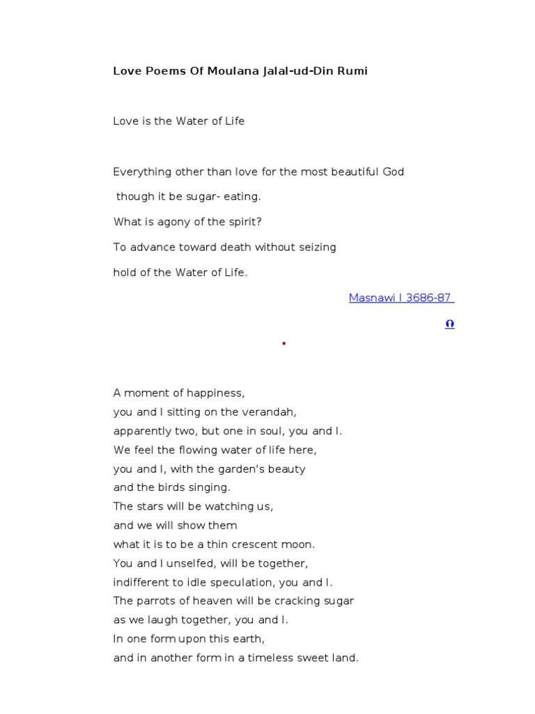 Rumi's Love Poems Collection | PDF | Mirror | Love