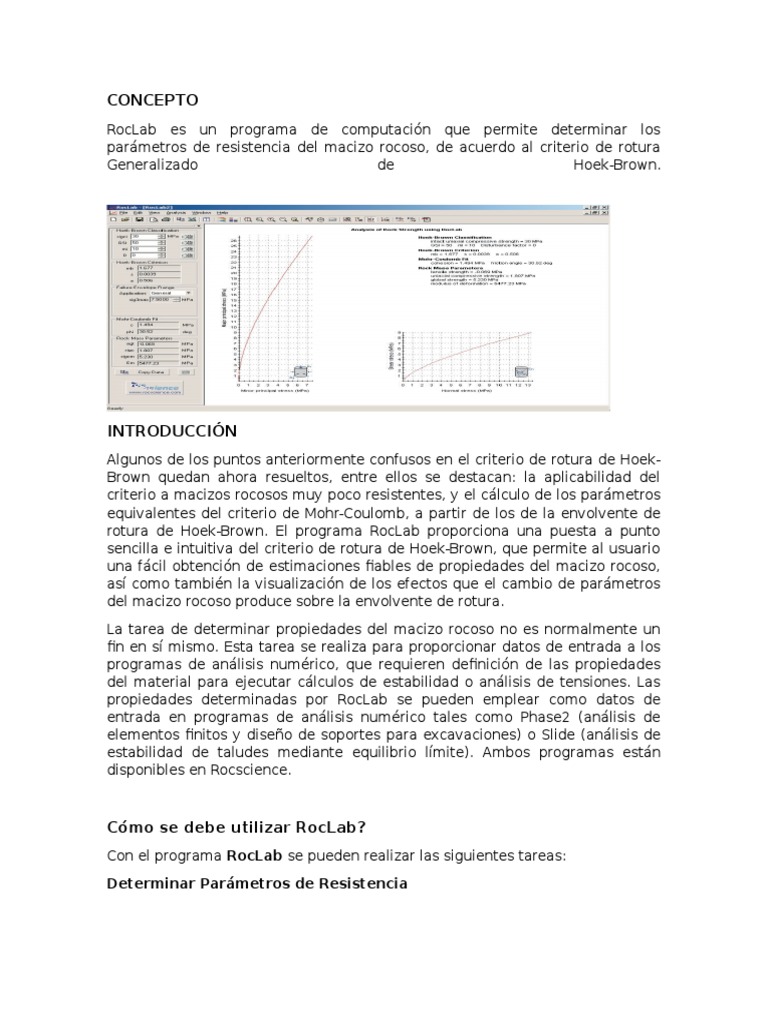 RocLab Es Un Programa de Computación Que Permite Determinar Los Parámetros de Resistencia Del ...