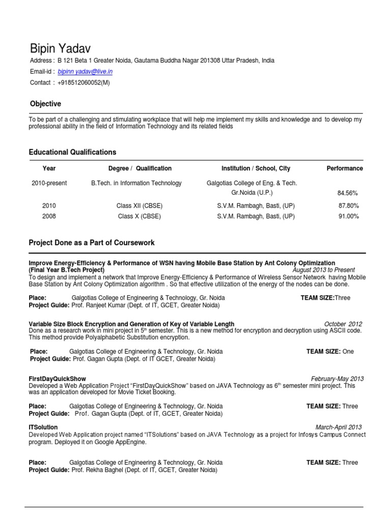 Bipin Yadav Resume | PDF | Java (Software Platform) | Application Software