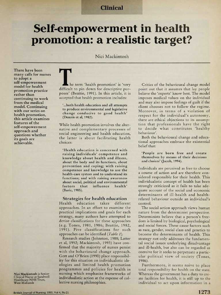 Self-Empowerment in Health Promotion | PDF | Empowerment | Nursing